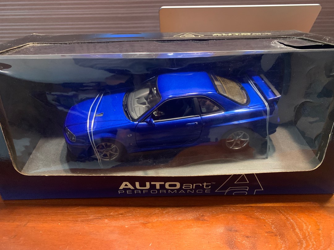 Autoart Nissan GTR R34 VSpec-II Bayside Blue, Hobbies & Toys, Toys ...