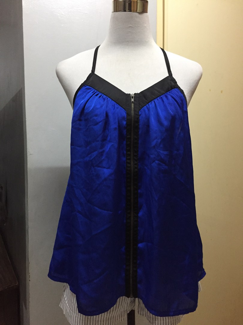 Backless Top Royal Blue String type with front zipper, Women's Fashion ...