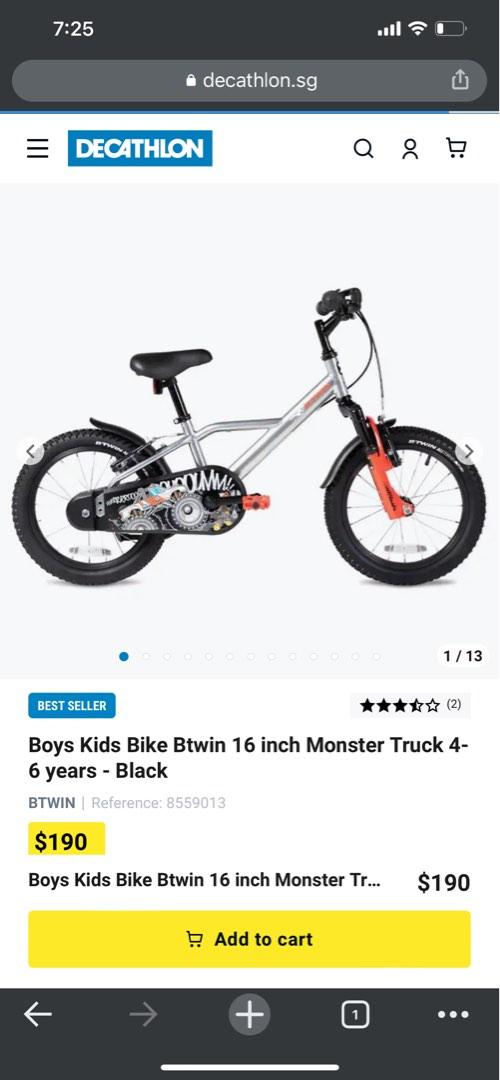 Boys Kids Bike Btwin 16 inch Monster Truck 4-6 years with detachable ...