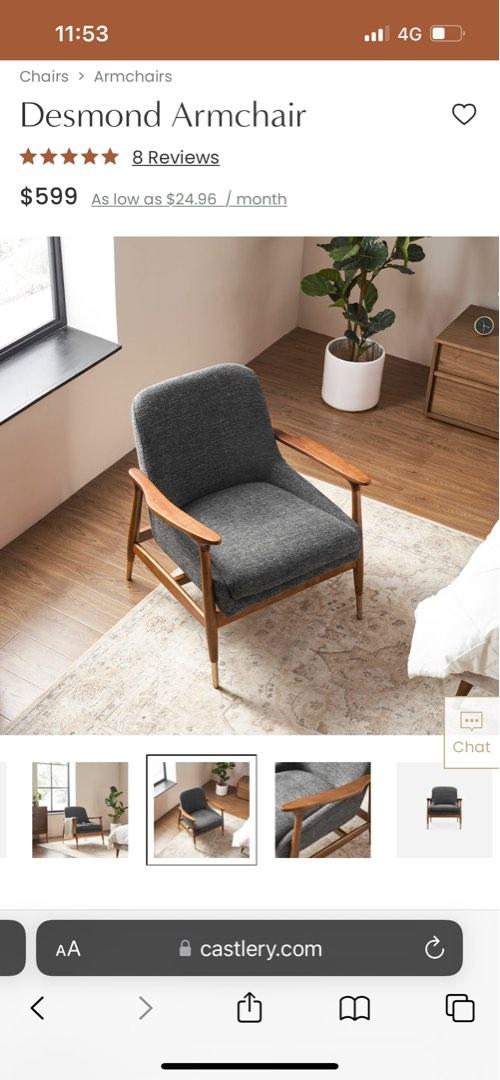 Castlery Desmond Armchair - Iron Black, Furniture & Home Living ...