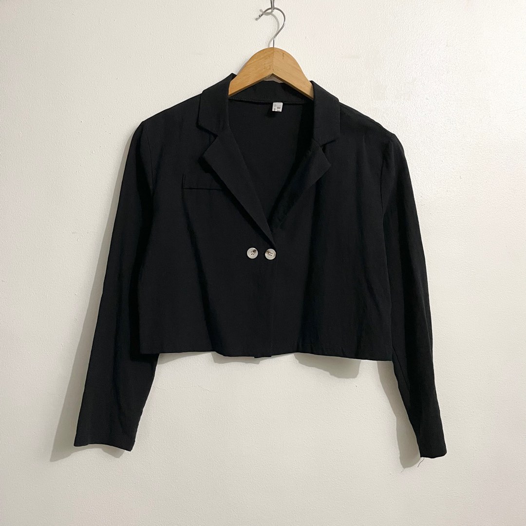 Cropped Blazer Topper Long-sleeve Blouse, Women's Fashion, Tops ...