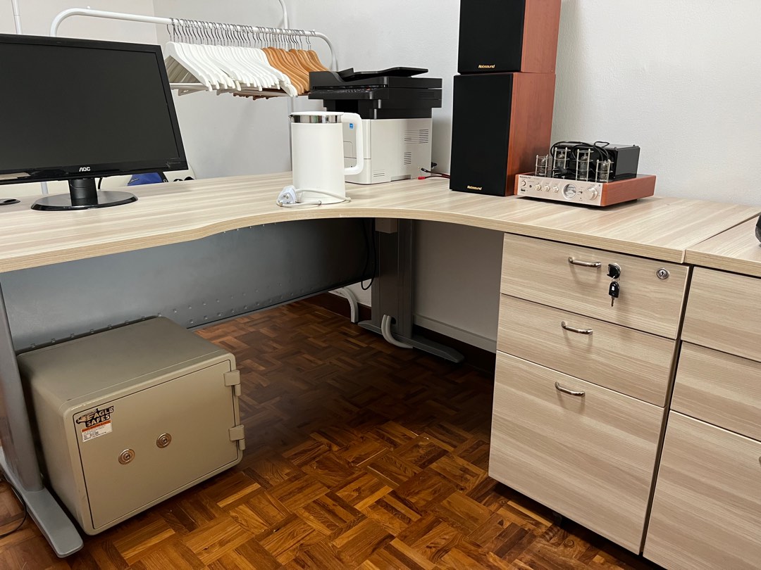 Home office L Shape Desk + Chair, Furniture & Home Living, Furniture ...