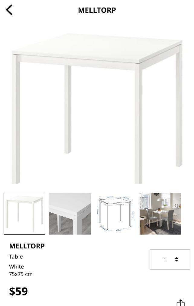 IKEA White 75cm x 75cm Table Dining / Study, Furniture & Home Living ...