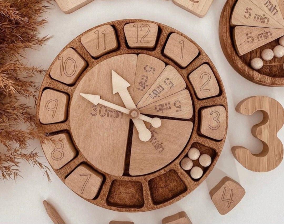 INS - Full Set Wooden Montessori Toy Clock Educator Tool, Babies & Kids ...