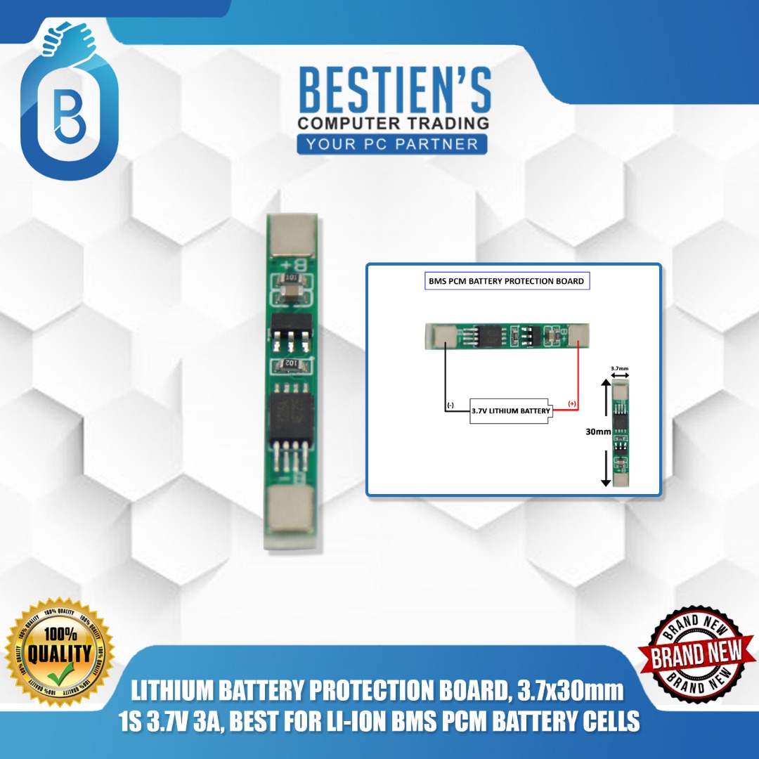LITHIUM BATTERY PROTECTION BOARD, 3.7x30mm 1S 3.7V 3A, BEST FOR LI-ION ...