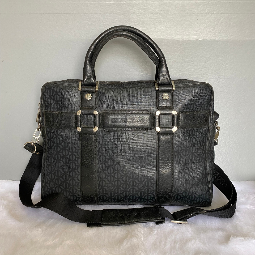 Louis Quatorze Navy Monogram Briefcase Document Laptop Bag, Men's ...