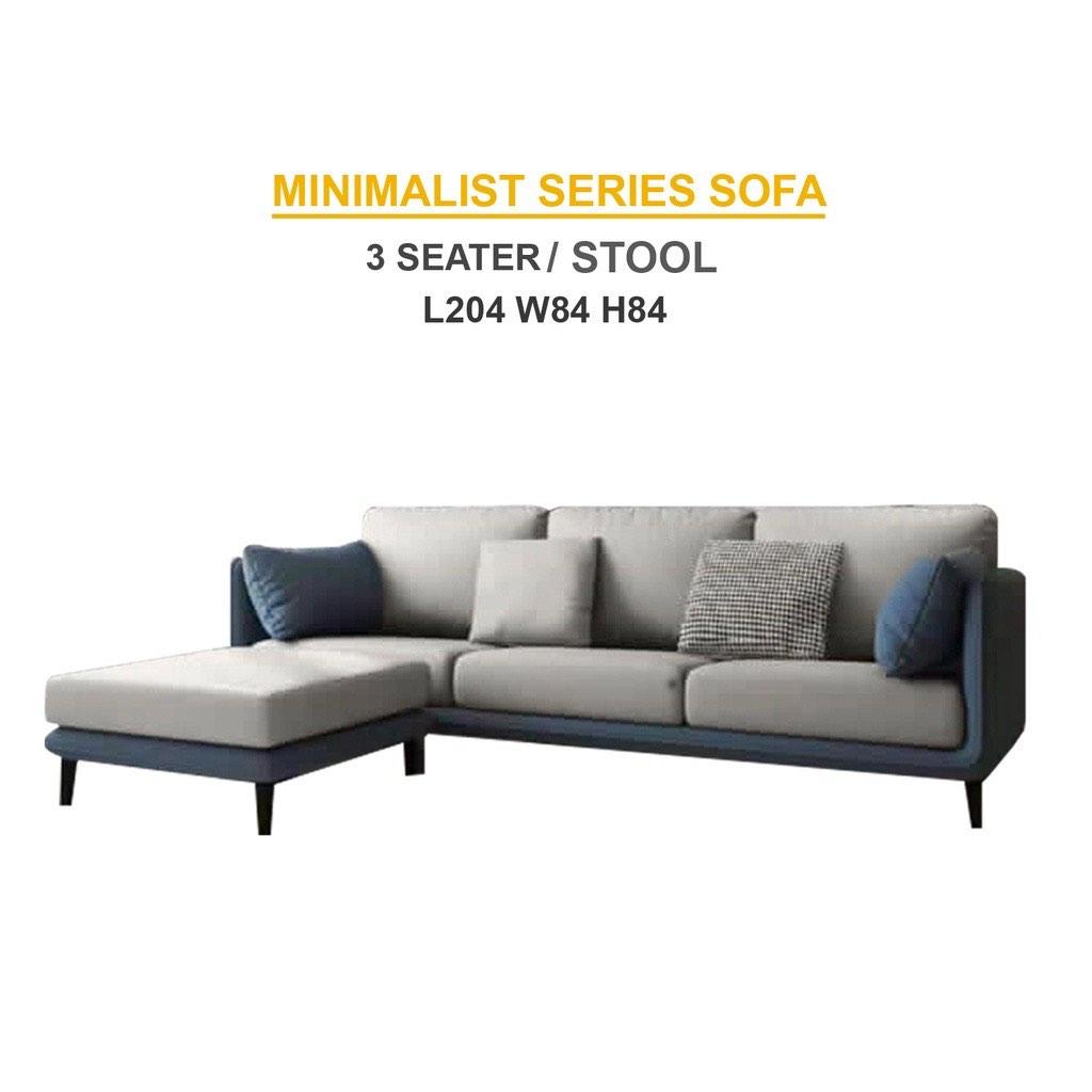 Malmo Minimalist Series Fabric/Faux Leather Sofa 1/2/3/4 and Stool Seaters in 6 Colors ...