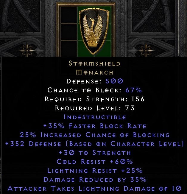 (Non-ladder) Perfect StormShield with 148 Defence (500def-352def). D2R ...
