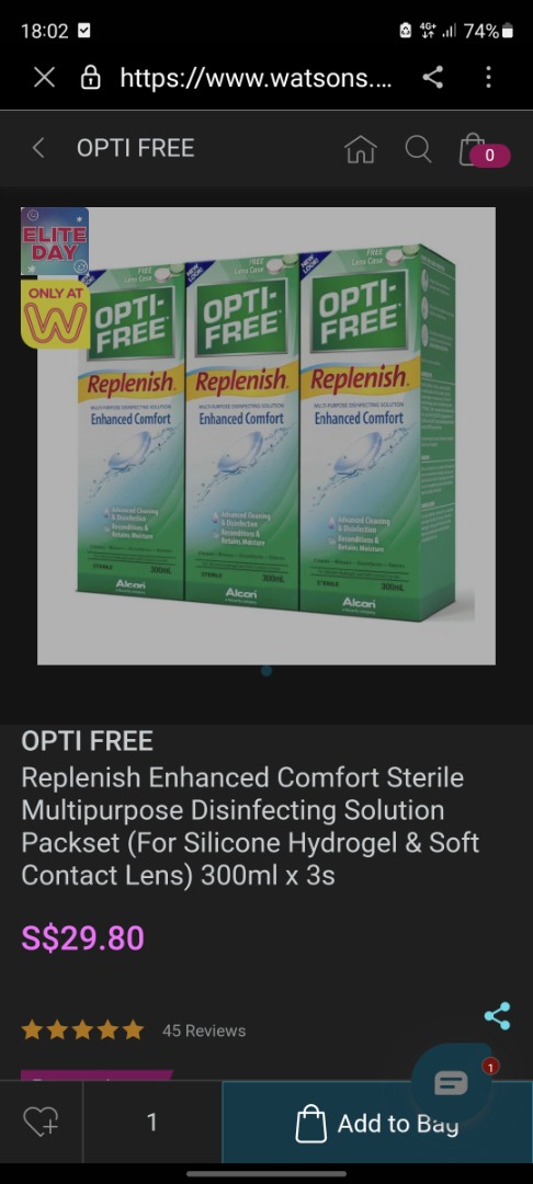 OPTI FREE Replenish Enhanced Comfort Sterile Multipurpose Disinfecting ...