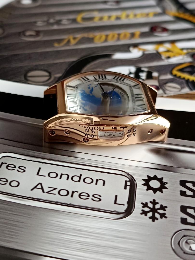 Rare Cartier Tortue World-Timer Pink Gold, Luxury, Watches on Carousell