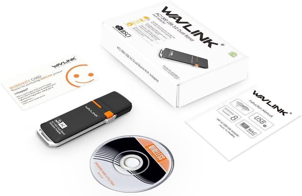 WAVLINK AC1300 WiFi Dongle, Dual Band Internet Adapter USB 3.0 with WPS ...