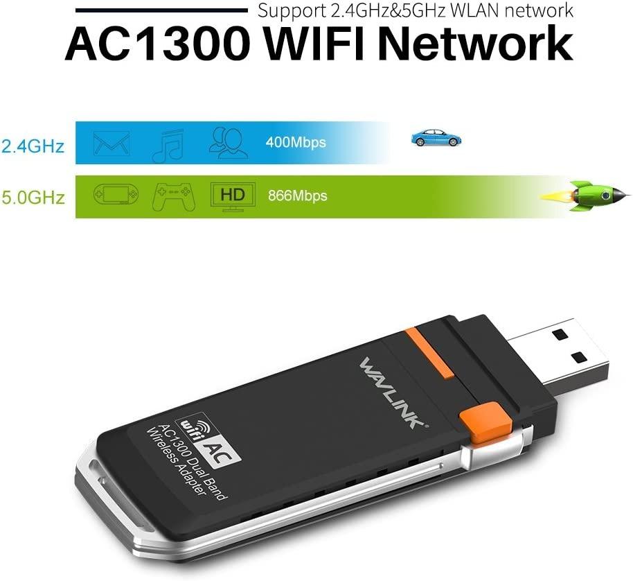 WAVLINK AC1300 WiFi Dongle, Dual Band Internet Adapter USB 3.0 with WPS ...