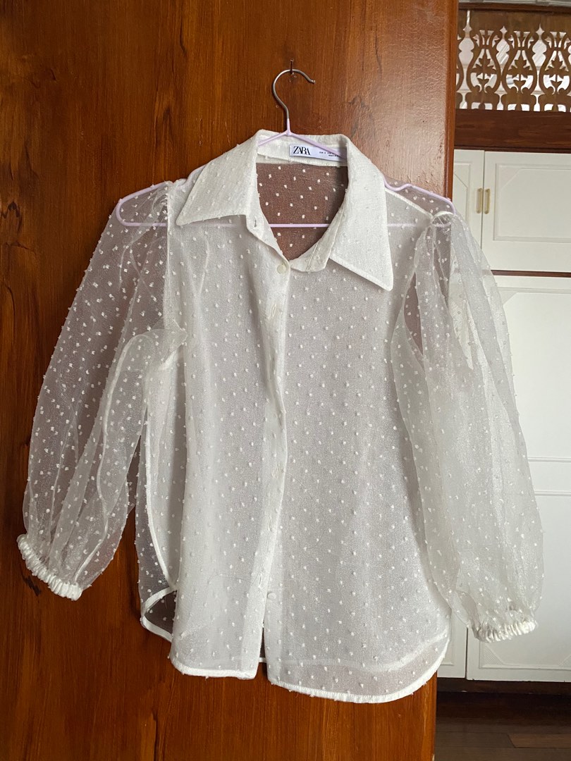 White Transparent Blouse, Women's Fashion, Tops, Blouses on Carousell