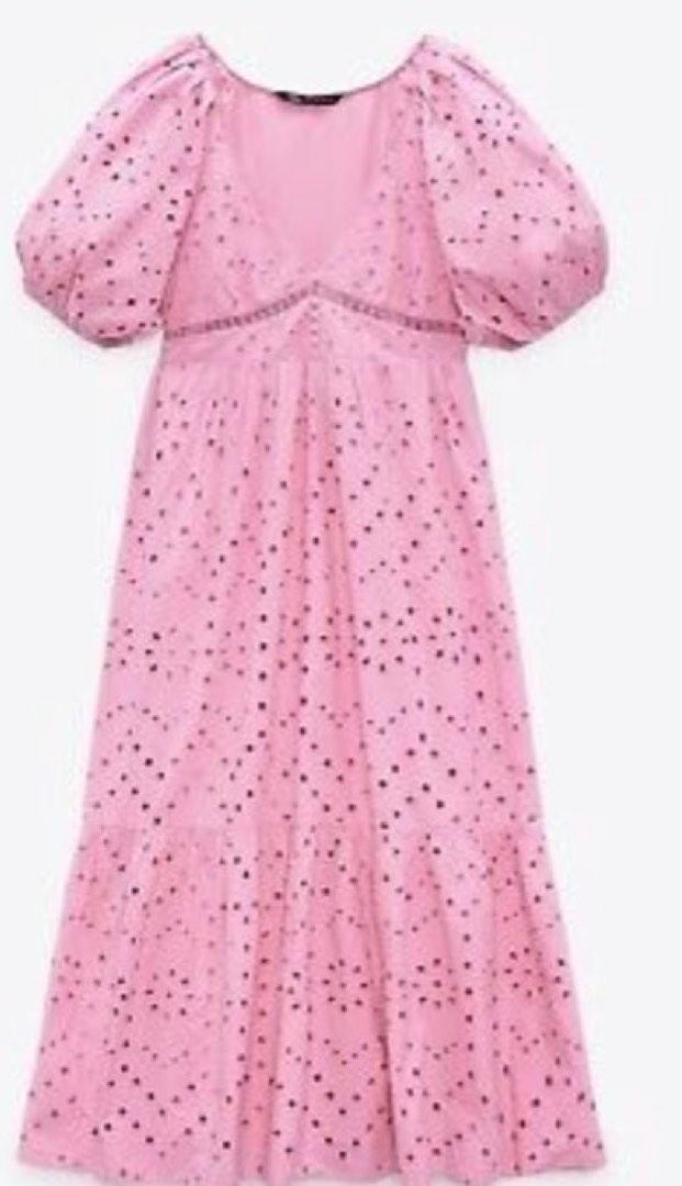 ZARA Pink Dress With Cutwork Embroidery Broderie Anglaise, Women's ...
