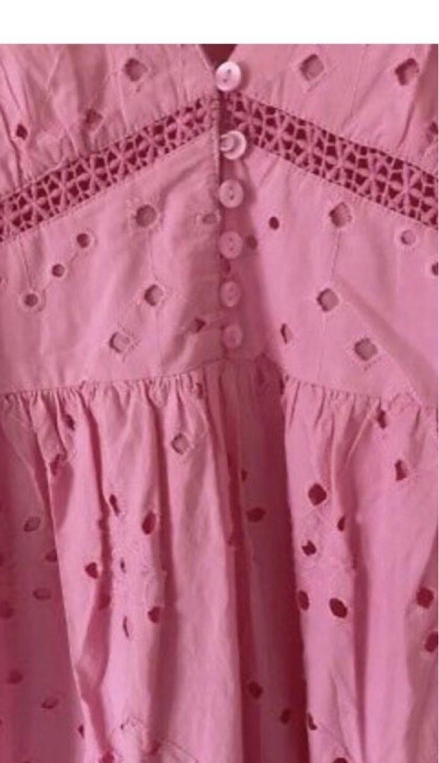 ZARA Pink Dress With Cutwork Embroidery Broderie Anglaise, Women's ...