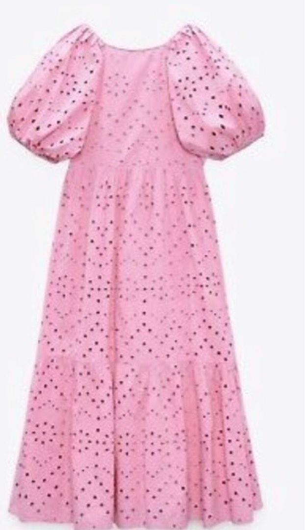 ZARA Pink Dress With Cutwork Embroidery Broderie Anglaise, Women's ...