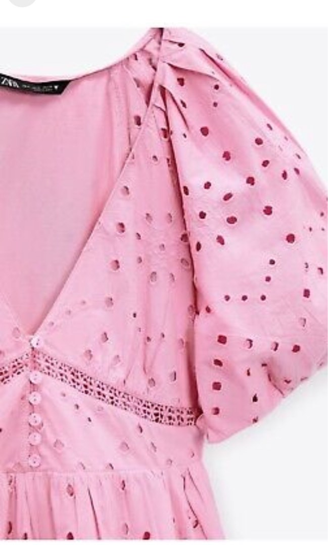 ZARA Pink Dress With Cutwork Embroidery Broderie Anglaise, Women's ...