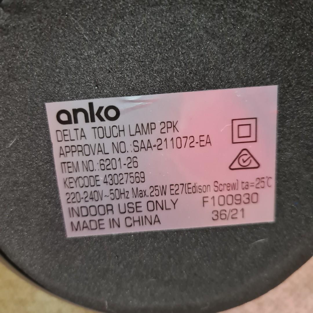 2 PACK ANKO DELTA TOUCH LAMP - 20cm dia. x H32cm (TESTED OK), Furniture ...