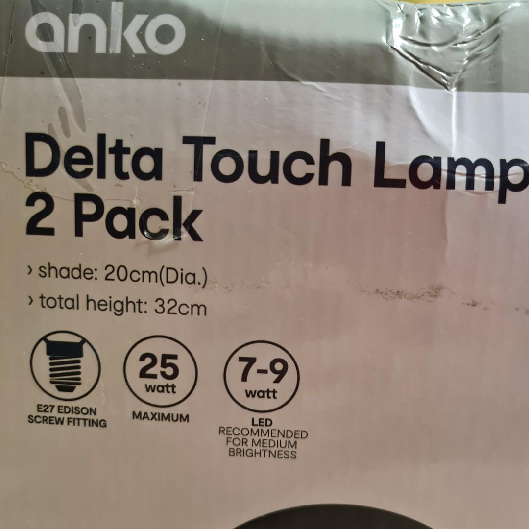 2 PACK ANKO DELTA TOUCH LAMP - 20cm dia. x H32cm (TESTED OK), Furniture ...