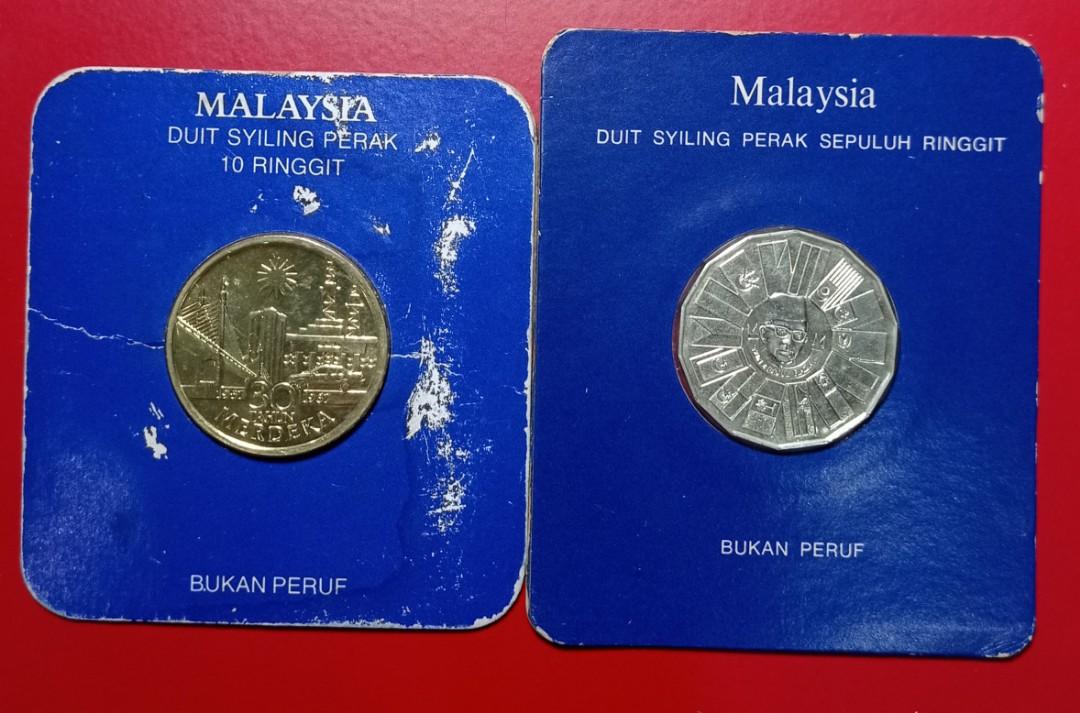 2pcs Duit Syiling Perak 10 Ringgit Bukan Peruf (30tahun Merdeka + RMK3 ...