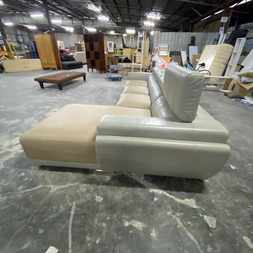 4 Seater L-Shape Leather Sofa Neutral Colour / Sofa Kulit Bentuk L 4 ...