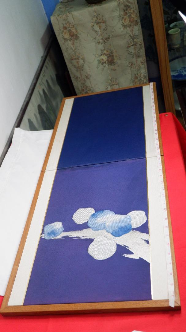 A Decorative Two Panel Silk Table Screen Partition, Chinese Flowering ...