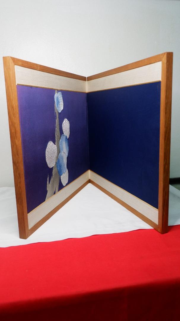 A Decorative Two Panel Silk Table Screen Partition, Chinese Flowering ...