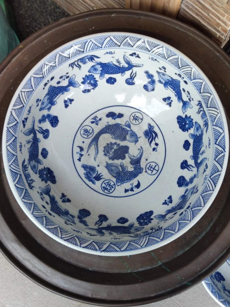Antique Chinese Ming Blue and White Gold Fish Porcelain Bowl Mark ...
