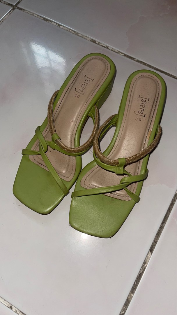 Apple green sandals with rattan details, Women's Fashion, Footwear ...