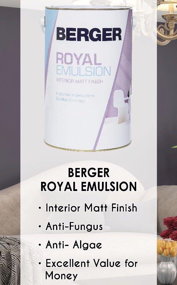 Berger Royal Emulsion White Paint, Furniture & Home Living, Home ...