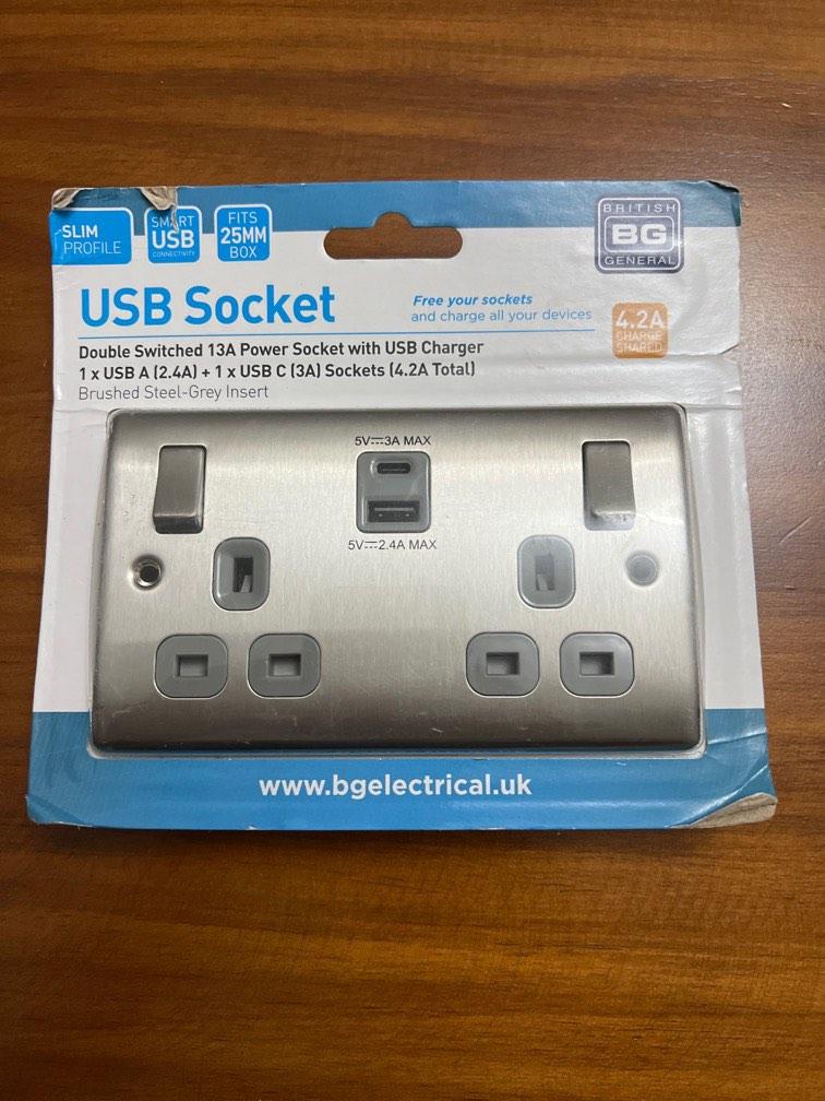 BG Electrical Double Switched Fast Charging Power Socket with Type A ...