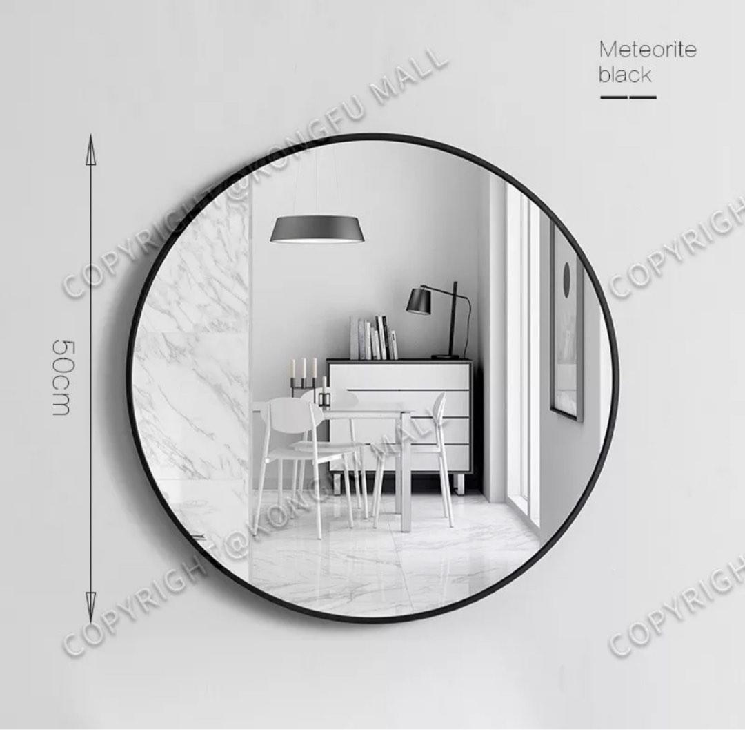 Black Round Mirror 50cm (no rack), Furniture & Home Living, Home Decor ...