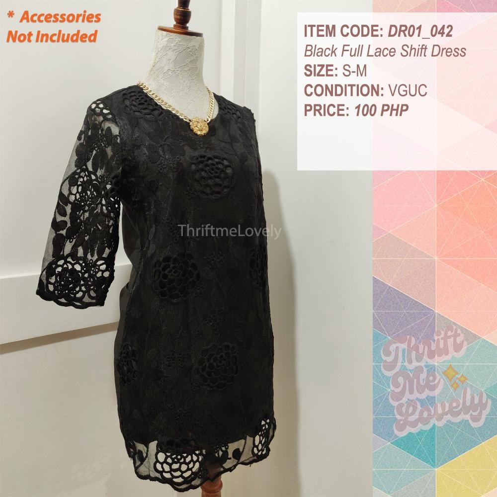 DR01_042 Black Full Lace Shift Dress, Women's Fashion, Dresses & Sets, Dresses on Carousell