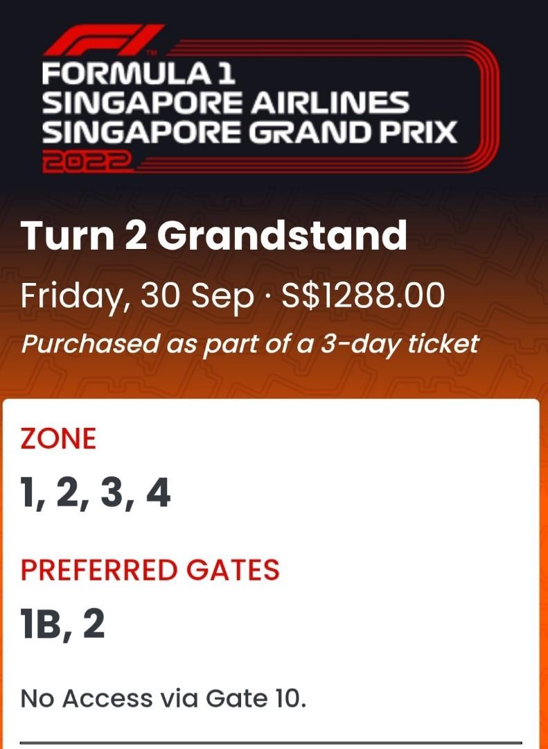 F1 Tickets (Turn 2 Grandstand), Tickets & Vouchers, Event Tickets on ...