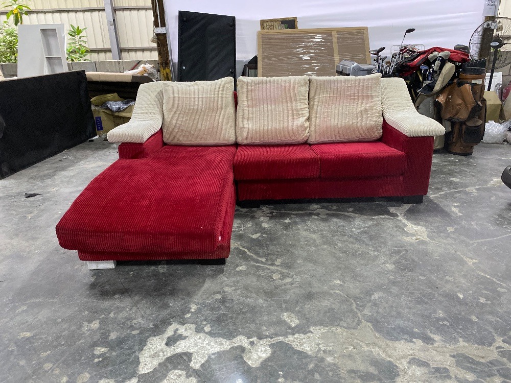 Fabric L Shape Sofa Red Colour / Fabrik L Shape Sofa Warna Merah ...