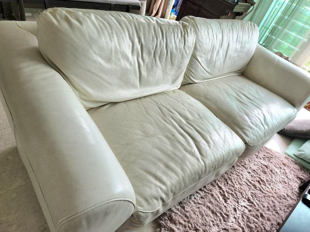 Half Soft Leather Sofa (Beige) - 2 seater, imported from UK, Furniture ...