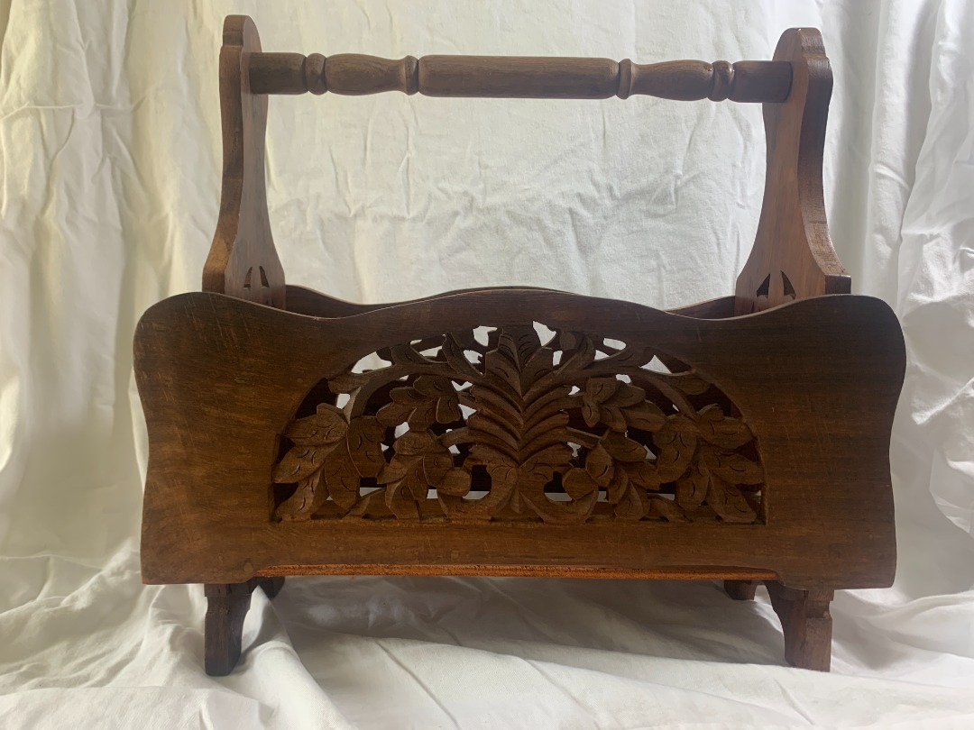 [ IC-18 ] Vintage Wooden Magazine Rack w/ Carved Intricate Design ...