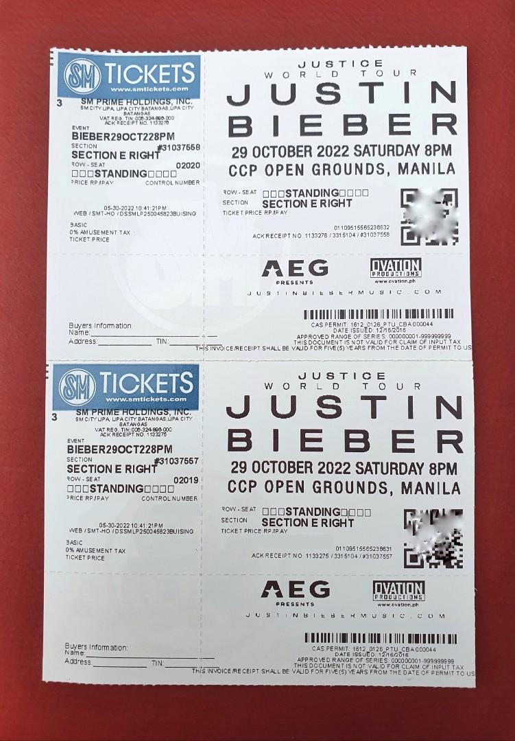JUSTIN BIEBER: JUSTICE WORLD TOUR, Tickets & Vouchers, Event Tickets on ...