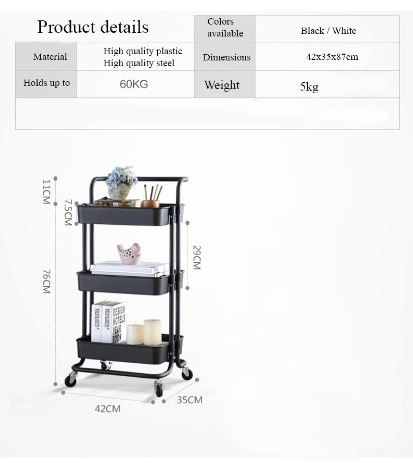 Multi-purpose Utility Cart 3-Tier Trolley Organizer with Wheels Brake ...