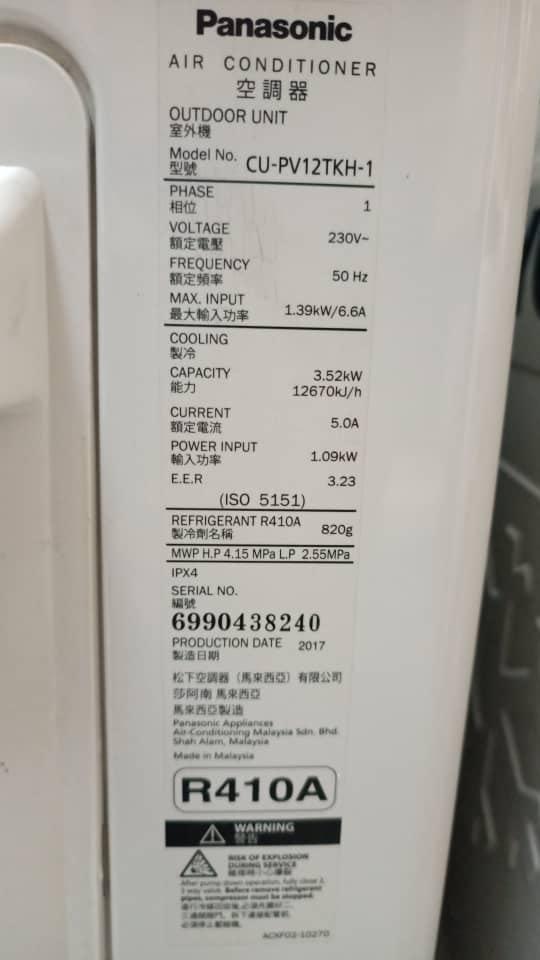 Panasonic 1.5Hp Used Aircond R410A Likenew 2017, TV & Home Appliances ...