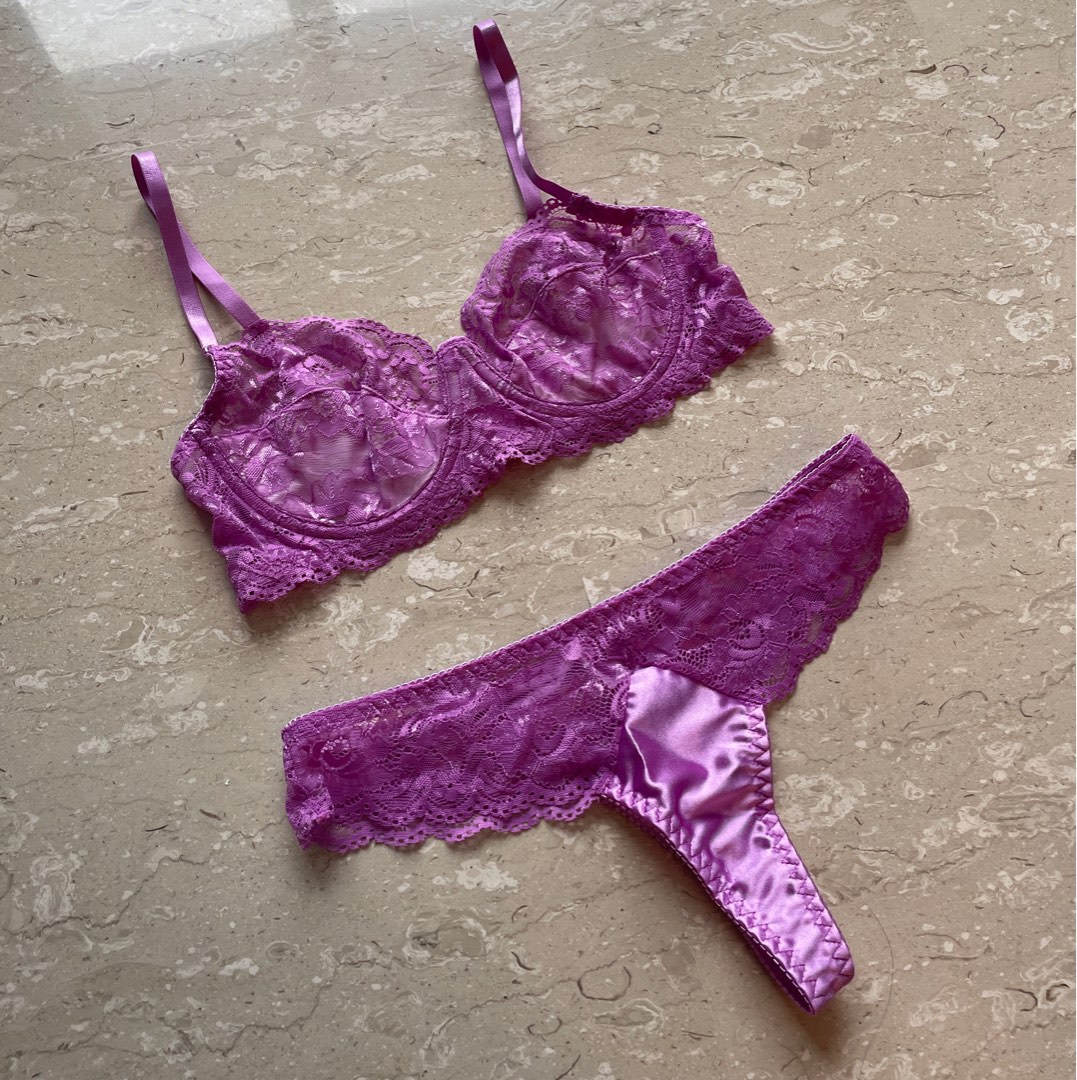 Purple Lace Lingerie Set, Women's Fashion, New Undergarments ...