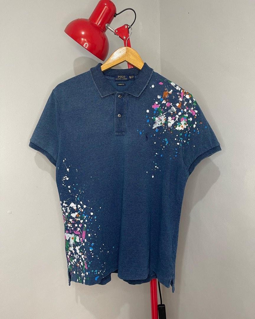 RALPH LAUREN DENIM PAINT SPLASH POLO, Men's Fashion, Tops & Sets ...