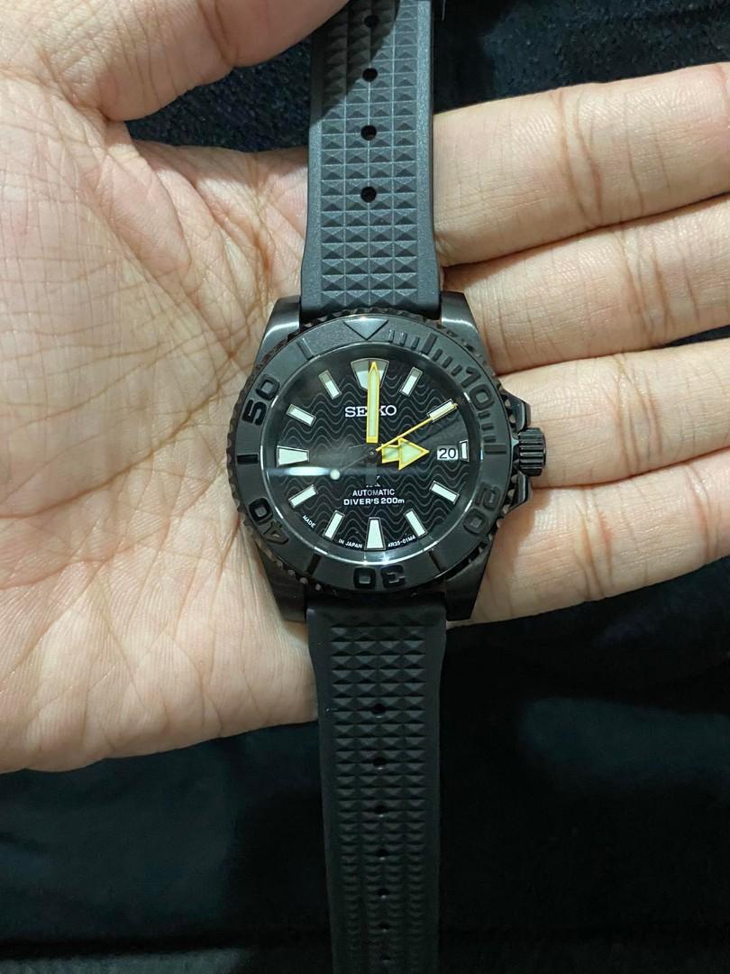 Seiko Sub Mod Stealth black, Men's Fashion, Watches & Accessories ...
