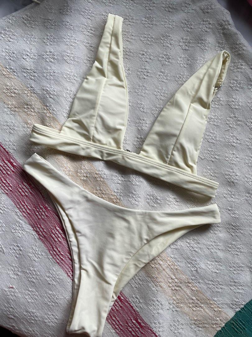 Sexy V 2 piece bikini - Cream white, Women's Fashion, Swimwear, Bikinis ...