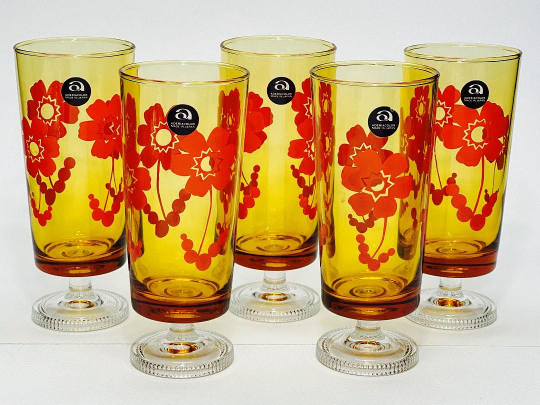 Vintage Aderia Japan Footed Glasses (Set of 5), Furniture & Home Living ...
