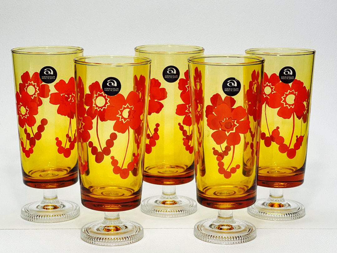 Vintage Aderia Japan Footed Glasses (Set of 5), Furniture & Home Living ...