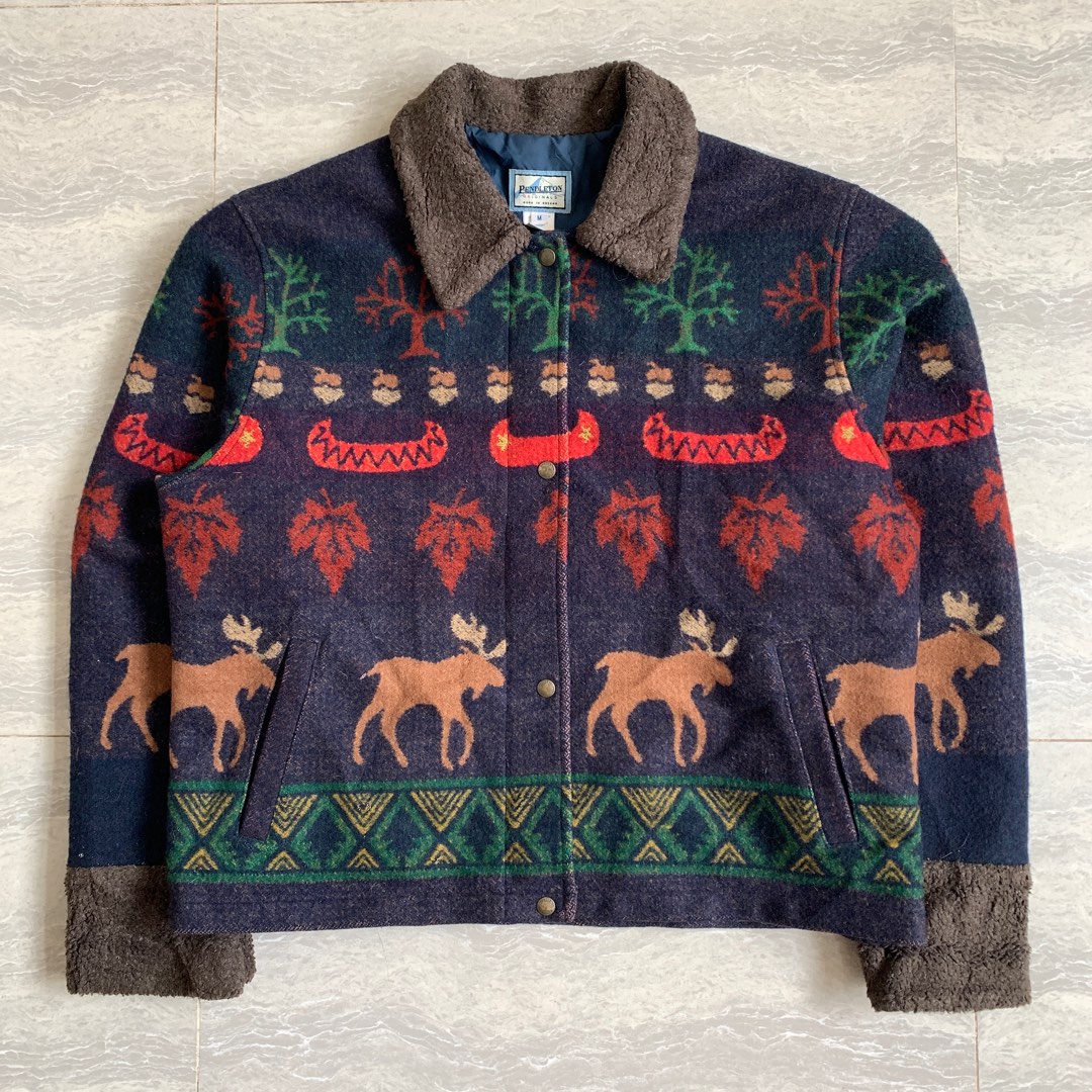 Vintage Pendleton Moose Canoe Trees Blanket Wool Jacket, Men's Fashion ...