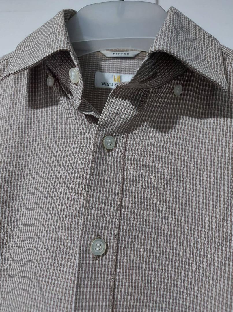 Wallstreet Button Down Long Sleeve Polo Shirt Fitted (Light Brown), Men ...