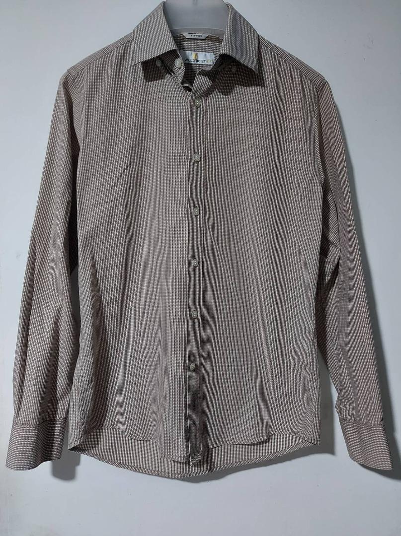 Wallstreet Button Down Long Sleeve Polo Shirt Fitted (Light Brown), Men ...