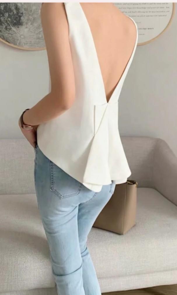 White Origami Top - V low back, Women's Fashion, Tops, Sleeveless on ...